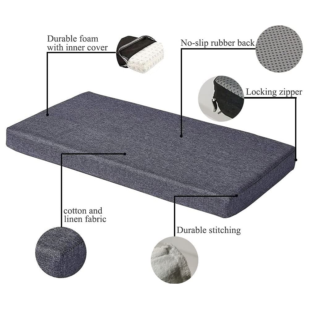 Piano Bench Cushions Memory Foam Chair Pads Non-Slip Bottom Indoor Shoe Storage Settee Seat Cushion for Patio Picnic Table 36 x 14 inch, Grey