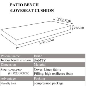 Piano Bench Cushions Memory Foam Chair Pads Non-Slip Bottom Indoor Shoe Storage Settee Seat Cushion for Patio Picnic Table 36 x 14 inch, Grey