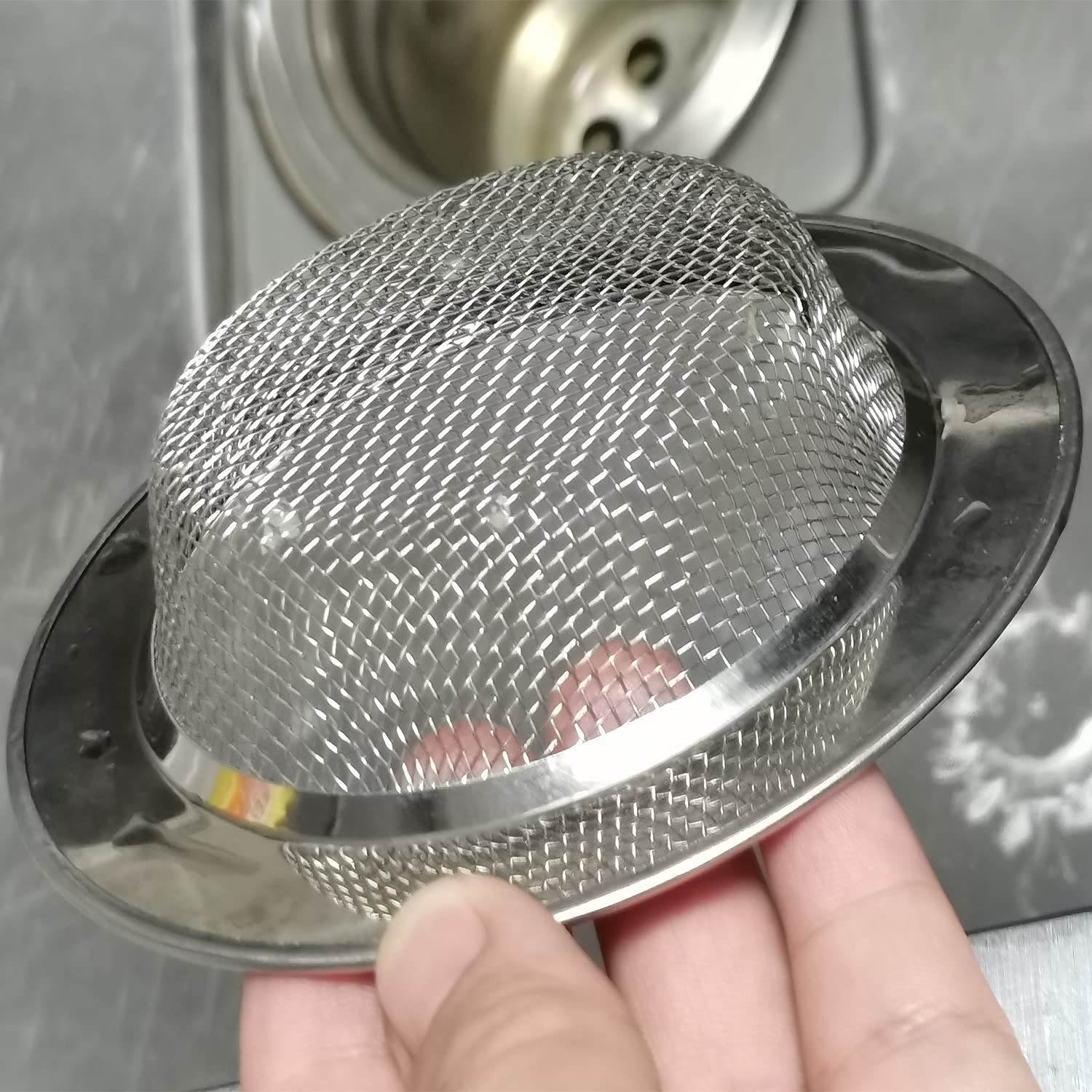 2 PCS Stainless Steel Kitchen Sink Strainer 4.5" Diameter, Metal Fine Mesh Kitchen Sink Strainer, Wide Rim Perfect for Most Sink Drains, Rust Free, Thicken Edge