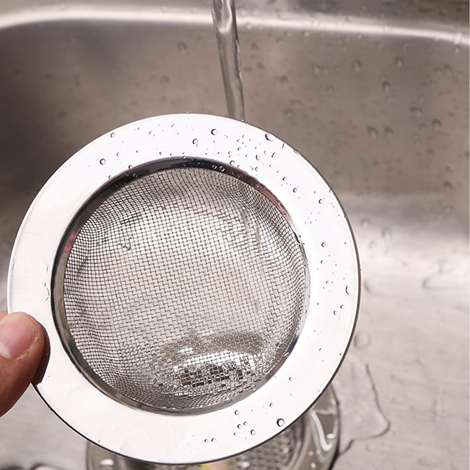 2 PCS Stainless Steel Kitchen Sink Strainer 4.5" Diameter, Metal Fine Mesh Kitchen Sink Strainer, Wide Rim Perfect for Most Sink Drains, Rust Free, Thicken Edge