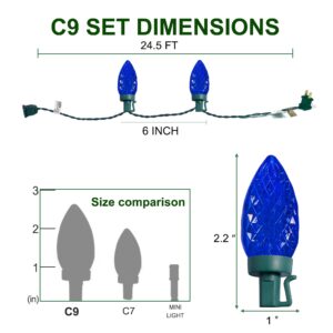 C9 Christmas Lights, 50 LEDs 24.5FT Faceted String Lights Connectable Commercial Grade Indoor Outdoor, 120V UL Certified Xmas Strawberry Tree Light Strand for St Patricks Day Patio Parties, Green