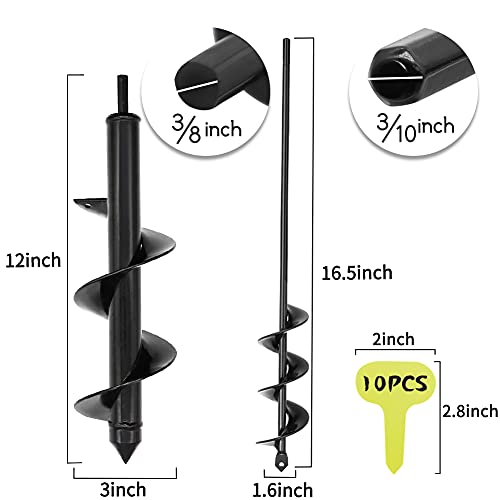 SYITCUN Auger Drill Bit for Planting 3"x12"+1.6"x16.5" Spiral Drill Bit Planting Auger Bulb Planters Hole Digger Post Auger Bulb Planter Garden Auger Spiral Drill Bit Heavy Duty Garden Auger