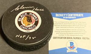 glenn hall chicago blackhawks autographed signed puck hof 75 beckett coa