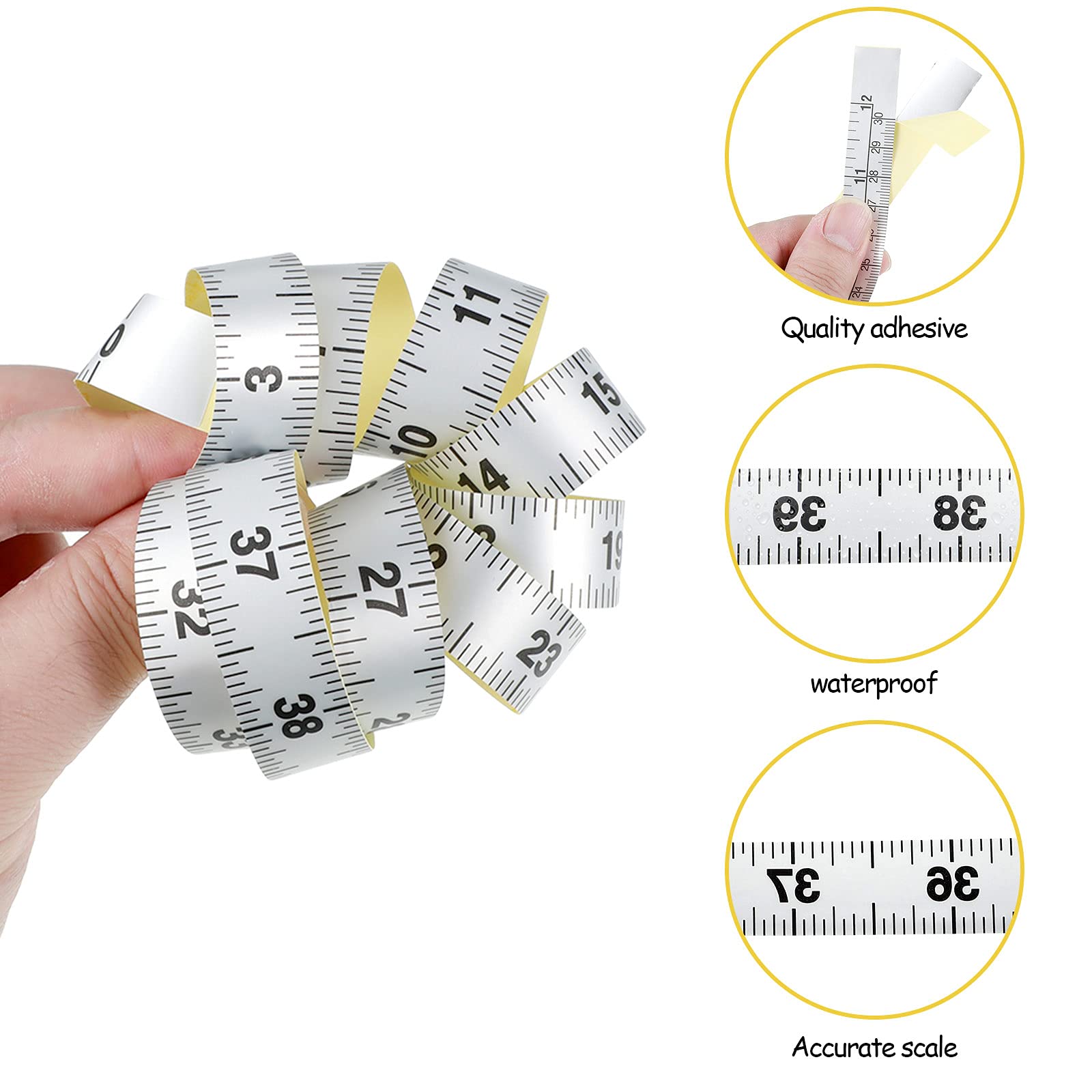 4 Size Workbench Ruler Adhesive Backed Tape Measure Waterproof Sticky Measuring Tape in 60 Inches/ 152 cm, 24 Inches/ 61 cm, 12 Inches/ 30 cm, 40 Inches/ 101 cm Ruler for Work