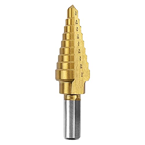 PRECIHW 9 Sizes Titanium Step Drill Bit, 1/4 to 3/4 Inches High Speed Steel Step Drill Bits for Hole Drilling, HSS Multi Size Step Drill Bits for Metal, Aluminium and Wood