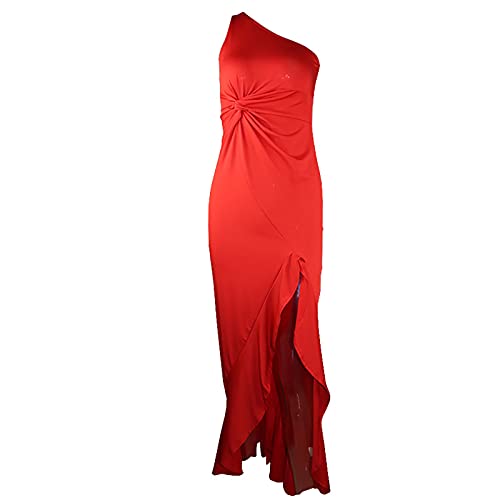 Bravetoshop Women's Sexy One Shoulder Ruffle Maxi Dresses Bridesmaid Wedding Formal Evening Gown Cocktail Party Dress (Red,M)