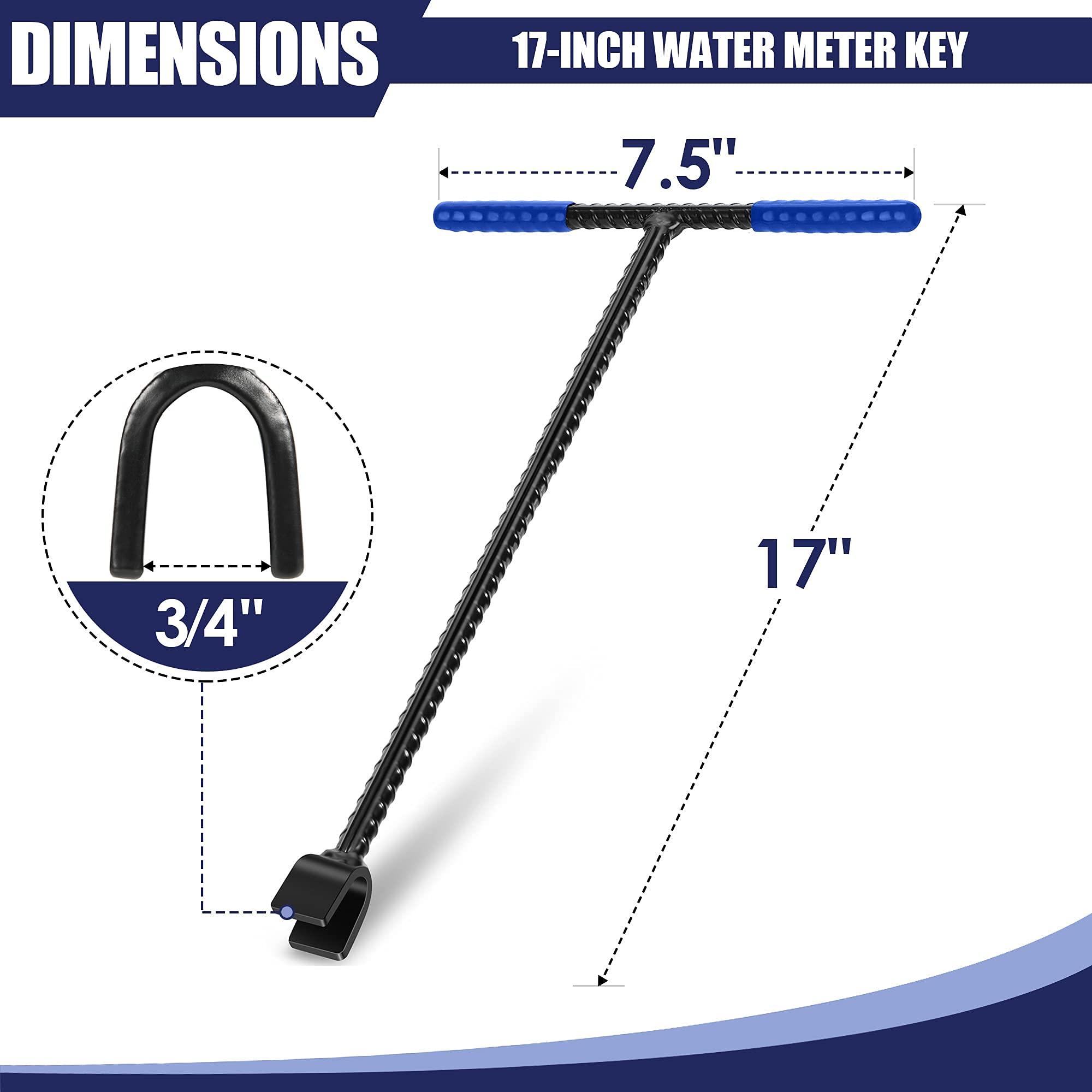 LOSTRONAUT Water Meter Key Wrench 17 Inch - Includes 4-Way Utility Tool and Plumbers Tape - Contractor Grade Curb Valve Tool for Main Shut Off