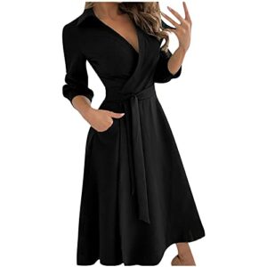 bravetoshop women's summer wrap dress casual v neck half sleeve midi dress club party y2k streetwear (z-black,xl)