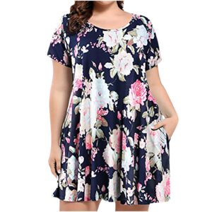 bravetoshop women’s summer plus size short sleeve casual t shirt dress tie dye print loose tunic dresses (multicolor-h,xxxxl)