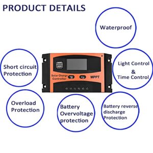 30A Solar Charge Controller,MPPT Solar Charger Controller, 12V/24V Solar Panel Intelligent Regulator with Dual USB Port and PWM LCD Display