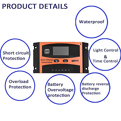 30A Solar Charge Controller,MPPT Solar Charger Controller, 12V/24V Solar Panel Intelligent Regulator with Dual USB Port and PWM LCD Display