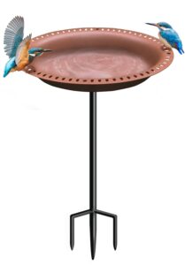 eazielife outdoor bird bath lightweight garden birdbaths freestanding supports antique birdfeeder bowl with metal stake base, 28 inches tall, oval brown (1 pack)