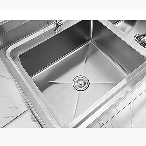 BSQT Movable Stainless Steel Utility Commercial Sink with 360 Degrees Faucet，Kitchen Single Sink for Outdoor Indoor Garage Laundry Utility Room -70×70×80cm (Size : 606080cm),60*60*80cm