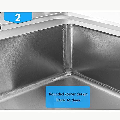 BSQT Movable Stainless Steel Utility Commercial Sink with 360 Degrees Faucet，Kitchen Single Sink for Outdoor Indoor Garage Laundry Utility Room -70×70×80cm (Size : 606080cm),60*60*80cm