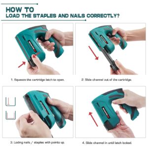 Cordless Staple Gun, NEU MASTER 2 in 1 Electric Brad Nailer/Stapler, 4V Power Stapler Tacker with USB Charger Cable, 3000pcs Staples and 500pcs Nails for Upholstery, Material Repair and Carpentry