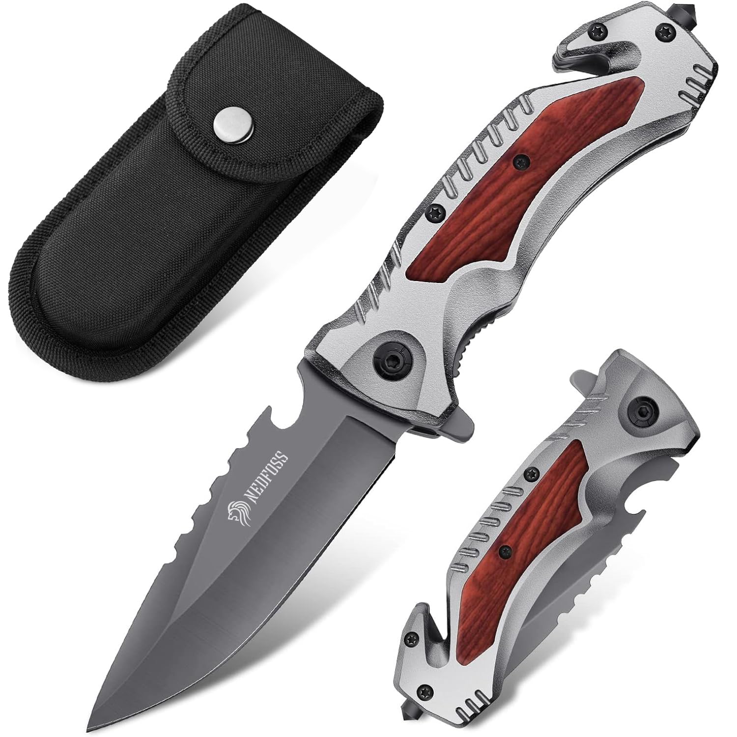 NedFoss Pocket Knife for Men DA169, 5 IN 1 Multitool Folding Knife with Clip, Survival Knife with Glass Breaker, Seat Belt Cutter,Folding Pocket Knives for Camping Hiking