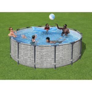 Bestway Steel Pro MAX 14 Foot x 48 Inch Round Metal Frame Above Ground Outdoor Swimming Pool Set with 1,000 Filter Pump, Ladder, and Cover, Gray