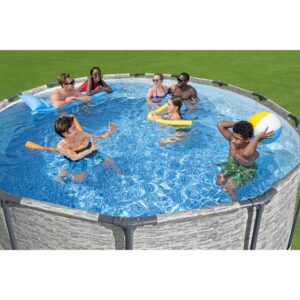 Bestway Steel Pro MAX 14 Foot x 48 Inch Round Metal Frame Above Ground Outdoor Swimming Pool Set with 1,000 Filter Pump, Ladder, and Cover, Gray