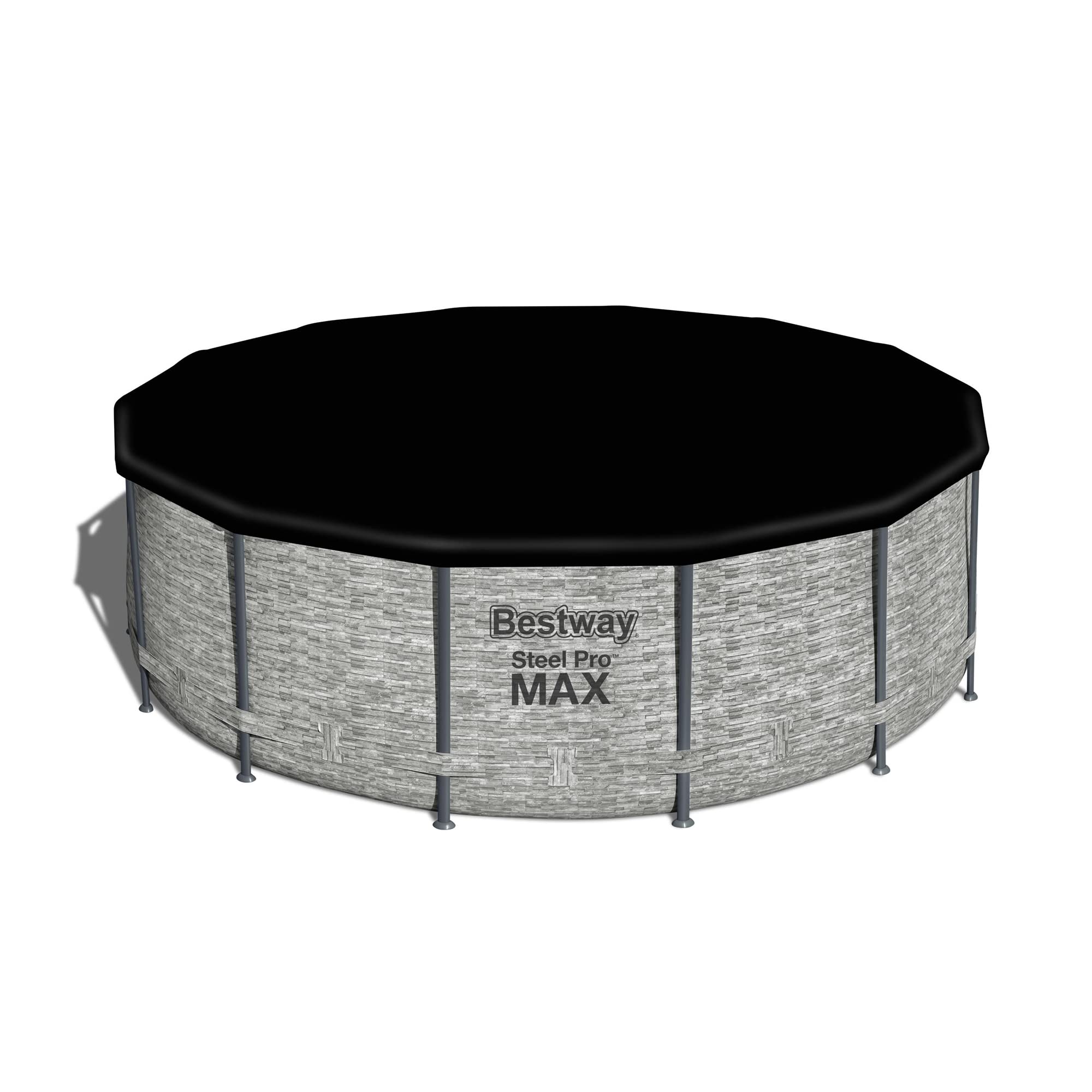 Bestway Steel Pro MAX 14 Foot x 48 Inch Round Metal Frame Above Ground Outdoor Swimming Pool Set with 1,000 Filter Pump, Ladder, and Cover, Gray