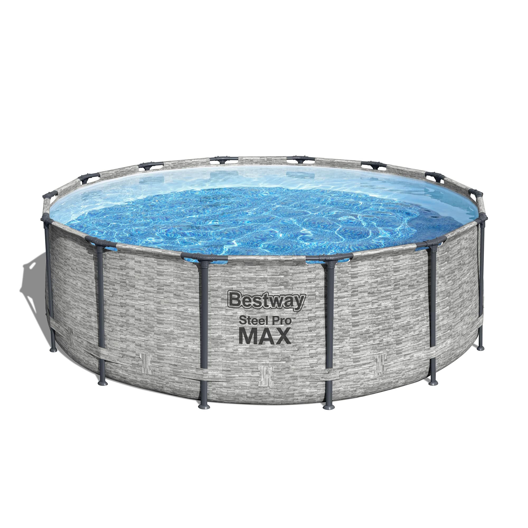 Bestway Steel Pro MAX 14 Foot x 48 Inch Round Metal Frame Above Ground Outdoor Swimming Pool Set with 1,000 Filter Pump, Ladder, and Cover, Gray