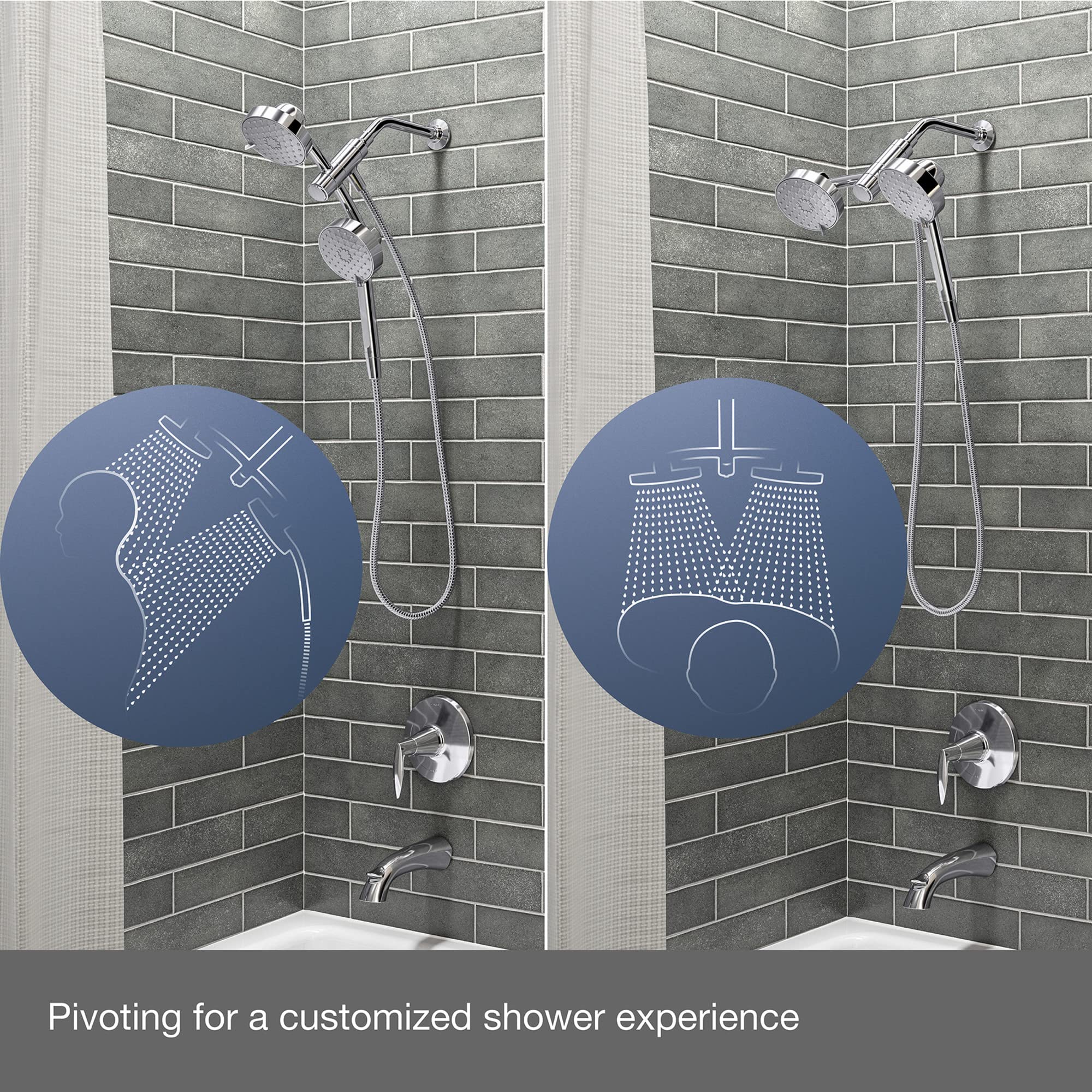 KOHLER 23218-G-CP Awaken 2-in-1 Multifunction Shower Combo Kit, Rotating Showerhead and Handshower Set, 1.75 GPM, Polished Chrome