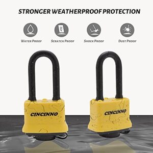 CINCINNO 4 Pack Heavy Duty Covered Laminated Steel Padlocks Keyed Alike, Weatherproof Padlocks with 1-9/16 in. Wide Body, Long Shackle for Gate Lock, Shed Lock, Storage Locker Lock