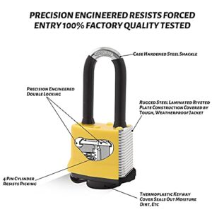 CINCINNO 4 Pack Heavy Duty Covered Laminated Steel Padlocks Keyed Alike, Weatherproof Padlocks with 1-9/16 in. Wide Body, Long Shackle for Gate Lock, Shed Lock, Storage Locker Lock