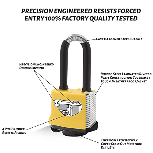 CINCINNO 4 Pack Heavy Duty Covered Laminated Steel Padlocks Keyed Alike, Weatherproof Padlocks with 1-9/16 in. Wide Body, Long Shackle for Gate Lock, Shed Lock, Storage Locker Lock