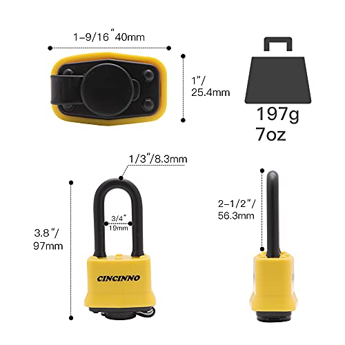 CINCINNO 4 Pack Heavy Duty Covered Laminated Steel Padlocks Keyed Alike, Weatherproof Padlocks with 1-9/16 in. Wide Body, Long Shackle for Gate Lock, Shed Lock, Storage Locker Lock