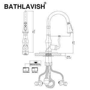 BATHLAVISH Kitchen Faucet Oil Rubbed Bronze, Pull Down Kitchen Faucet Farmhouse with Sprayer, Kitchen Sink Faucet Bronze, Single Hole Single Handle 3 Outlet Mode with 10 Inch Deck Plate Solid Brass