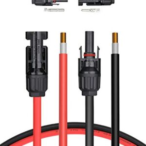 BougeRV 60 Feet 10AWG Solar Extension Cable with Female and Male Connector with Extra Free Pair of Connectors Solar Panel Adaptor Kit Tool (60FT Red + 60FT Black)