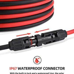 BougeRV 60 Feet 10AWG Solar Extension Cable with Female and Male Connector with Extra Free Pair of Connectors Solar Panel Adaptor Kit Tool (60FT Red + 60FT Black)