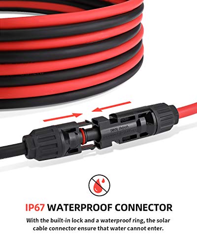 BougeRV 60 Feet 10AWG Solar Extension Cable with Female and Male Connector with Extra Free Pair of Connectors Solar Panel Adaptor Kit Tool (60FT Red + 60FT Black)