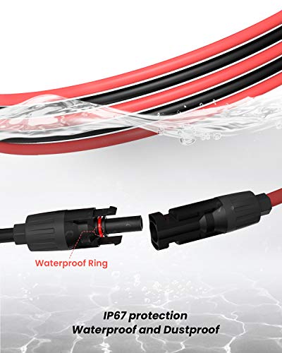 BougeRV 60 Feet 10AWG Solar Extension Cable with Female and Male Connector with Extra Free Pair of Connectors Solar Panel Adaptor Kit Tool (60FT Red + 60FT Black)