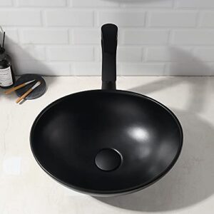 Black Oval Bathroom Sink with Faucet and Drain Combo - VASOYO 16"x13" Matte Black Bathroom Vessel Sink Above Counter Oval Porcelain Ceramic Bathroom Vessel Vanity Sink, Faucet and Drain Combo