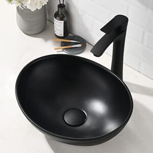 Black Oval Bathroom Sink with Faucet and Drain Combo - VASOYO 16"x13" Matte Black Bathroom Vessel Sink Above Counter Oval Porcelain Ceramic Bathroom Vessel Vanity Sink, Faucet and Drain Combo