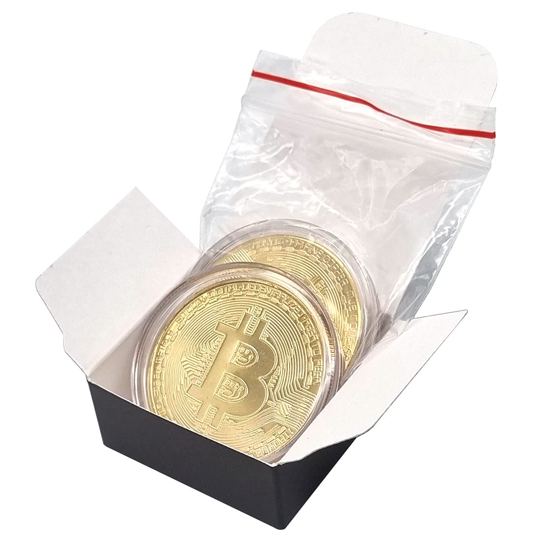 GARASANI 2 Pack Bit Coin Commemorative Coin Gold Plated Home Room Office Decoration Collector's Set Circular Case Included 0.3mm (Gold Bit Coin)