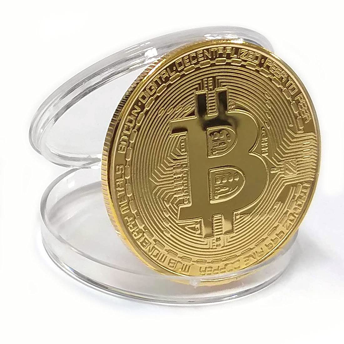 GARASANI 2 Pack Bit Coin Commemorative Coin Gold Plated Home Room Office Decoration Collector's Set Circular Case Included 0.3mm (Gold Bit Coin)