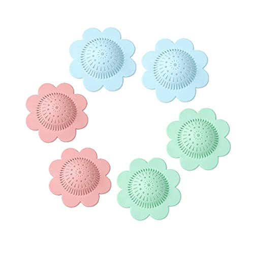 6PCS Drain Hair Catcher Shower Drain Covers Durable Silicone Hair Stopper,Bathtub and Shower Drain Protectors for Bathroom Bathtub and Kitchen