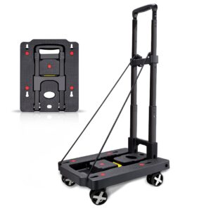 monyus portable folding hand truck, 110 lbs heavy duty luggage cart with 4 rotate wheels, hand truck dolly foldable, utility cart with adjustable handle for luggage travel shopping moving office use