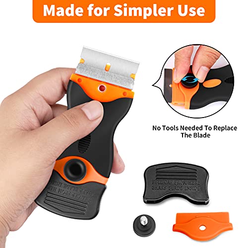 Razor Blade Scraper Tool, Razor Scraper with 40pcs Metal & Plastic Blades, Sticker Remover Cleaning Scraper for Paint, Decal, Adhesive, Label, Caulk, Glass Scraper for Window, Cooktop, Oven, Stove Top