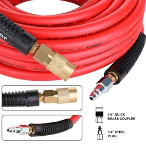 JOROY Hybrid Air Hose, 3/8-Inch by 100 Feet Air compressor Hose,Heavy Duty, Lightweight, Kink Resistant, All-Weather Flexibility with 1/4-Inch Brass Air Coupler and Plug, 300 PSI