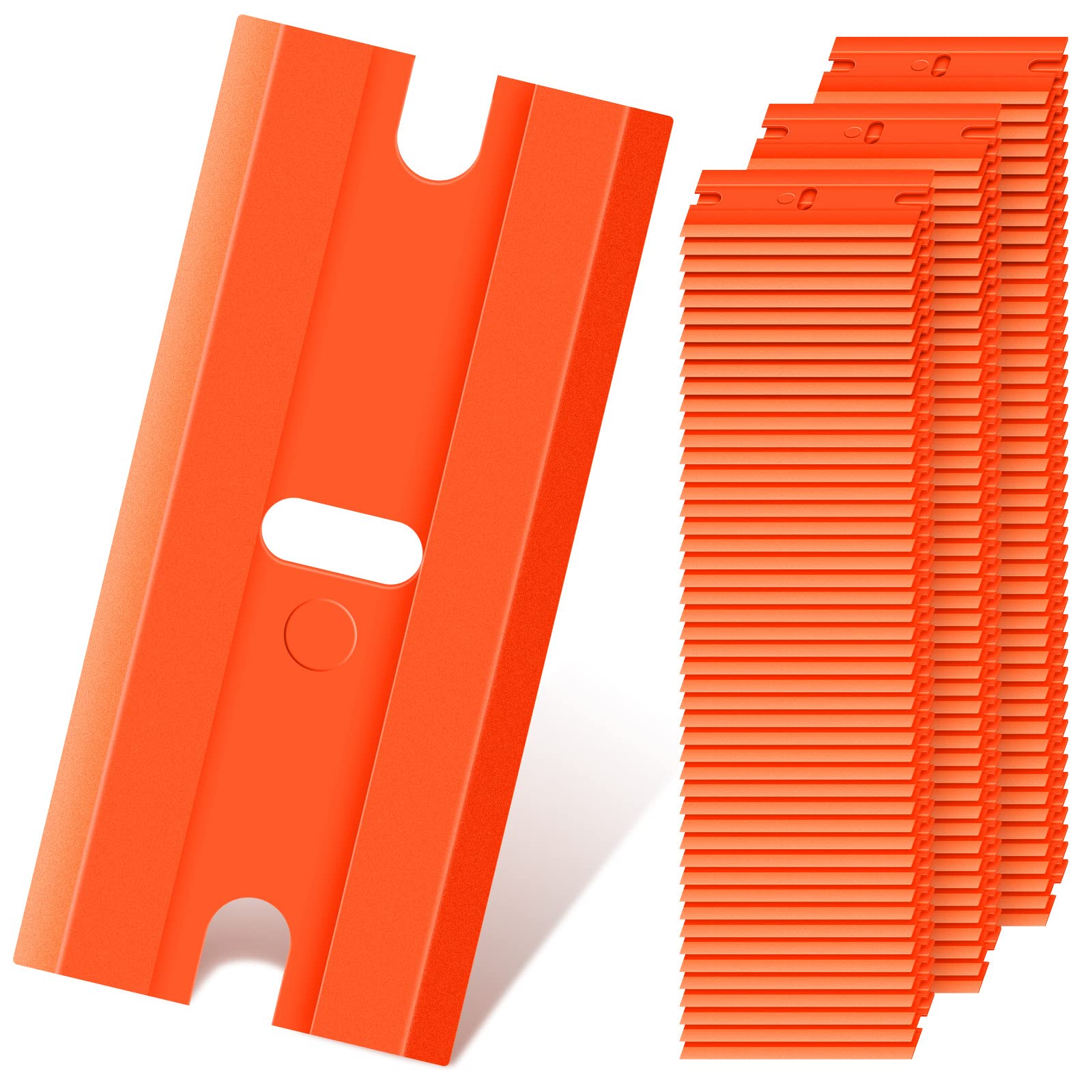 300 Pieces Plastic Razors Blades Plastic Blades Blade Double Edged Knife, Plastic Razor Blade Scraper with a Tip Slot Edge Blades for Removing Decals, Stickers, Clean Glass (Orange)