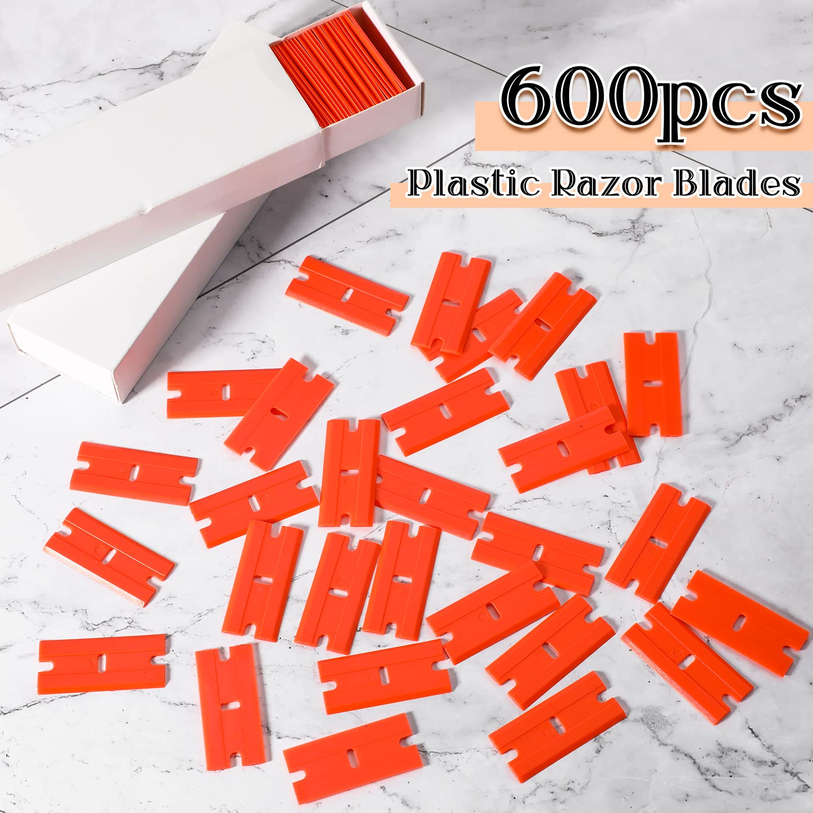 300 Pieces Plastic Razors Blades Plastic Blades Blade Double Edged Knife, Plastic Razor Blade Scraper with a Tip Slot Edge Blades for Removing Decals, Stickers, Clean Glass (Orange)