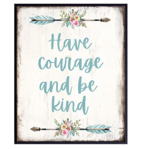 have courage and be kind wall decor sign - boho bathroom decor - shabby chic bathroom decor - bathroom wall art - restroom sign - rustic powder room, guest bath decor - blue bathroom decor for women