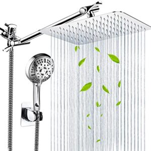 Shower Head - 8" High Pressure Rainfall Shower Head with 11" Extension Arm, 9 Settings Handheld Shower Head Combo, Anti-leak Shower Head with Holder, Height/Angle Adjustable, 1.5M House, Chrome