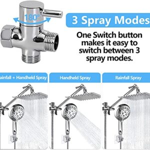 Shower Head - 8" High Pressure Rainfall Shower Head with 11" Extension Arm, 9 Settings Handheld Shower Head Combo, Anti-leak Shower Head with Holder, Height/Angle Adjustable, 1.5M House, Chrome