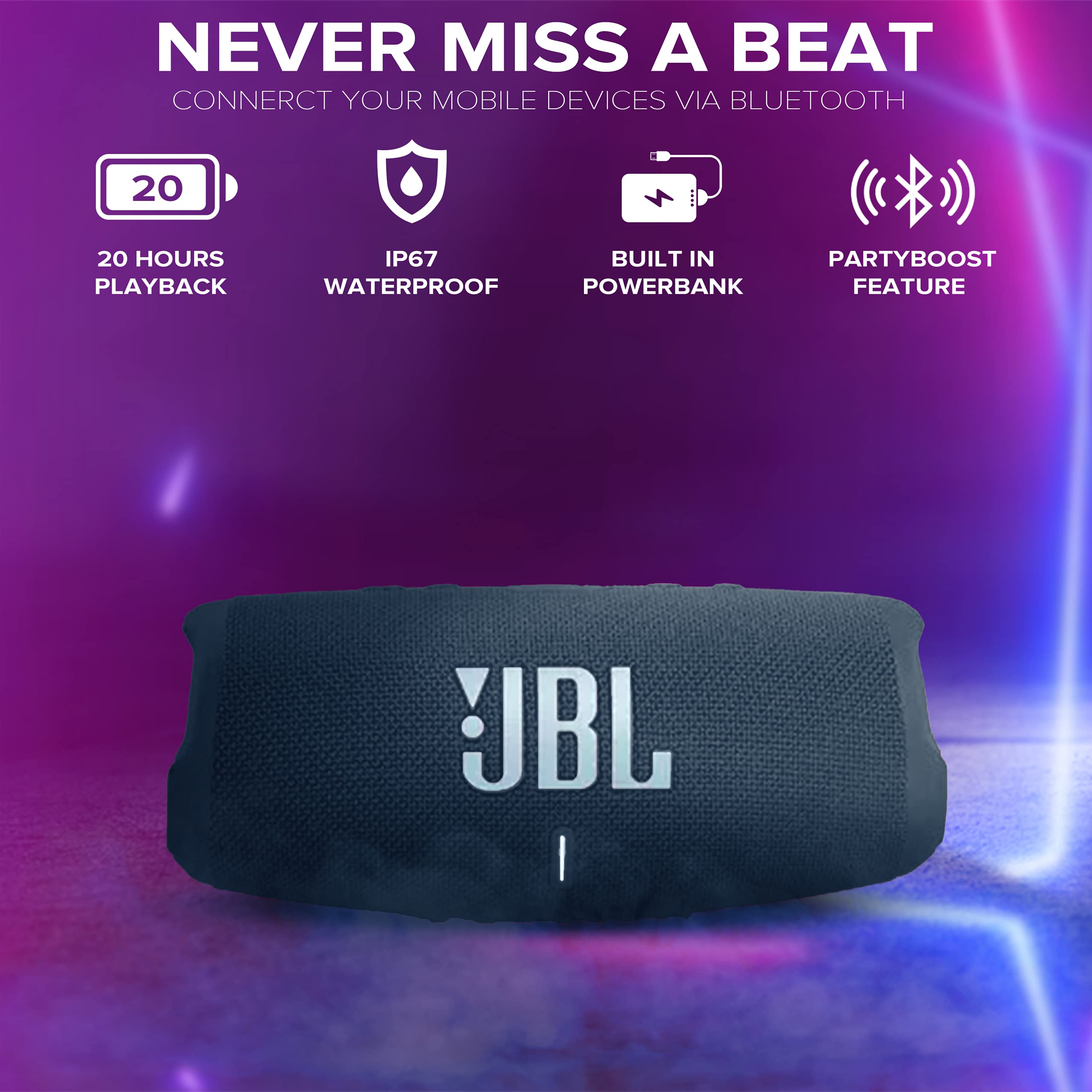 JBL Charge 5 - Portable Bluetooth Speaker with Megen Hardshell Travel Case with IP67 Waterproof and USB Charge Out (Blue)