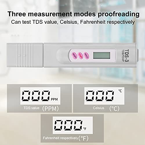 01 Digital Water Tester, 3 Measurement Modes LCD Digital 0-9990Ppm Water Quality Tester with Alloy Probe for Aquarium Swimming Pool for Drinking Water