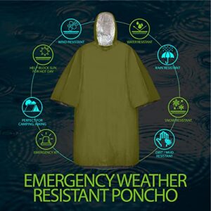 FosPower Emergency Rain Poncho [4 Pack] [Retains 90% Body Heat] Reusable Weather Resistant Raincoat for Men, Women, Adults, Camping, Hiking, Emergency Supplies & Survival Kits (Green + Orange)